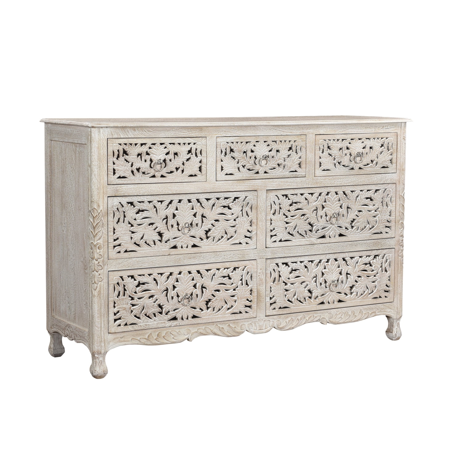 Taran Designs Monte 7-drawer Floral Carved Solid Wood Dresser in White ...