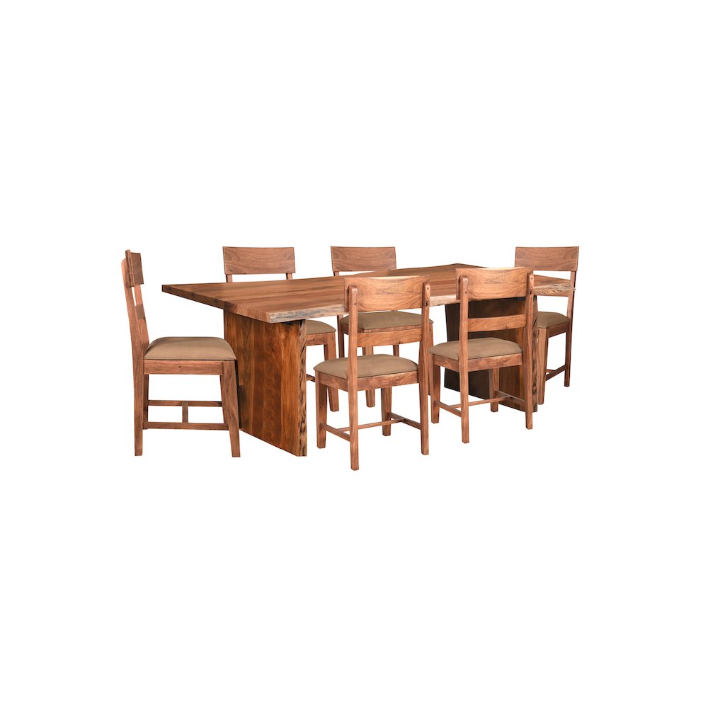 Taran Designs Oren 7-piece Upholstered Live Edge Solid Wood Dining Set ...