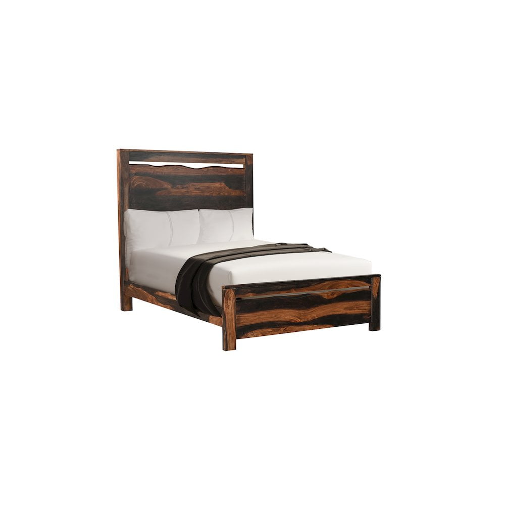 Taran Designs Warren Live Edge Solid Wood Queen Panel Bed in Dark Brown ...