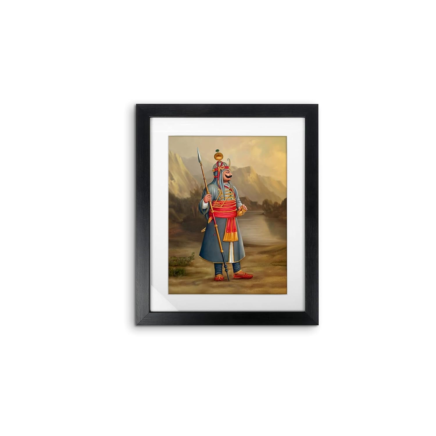 Tarapara Maharana Pratap Slim Wall Mount Canvas Printed with Soft White Window Mount Decorative ...