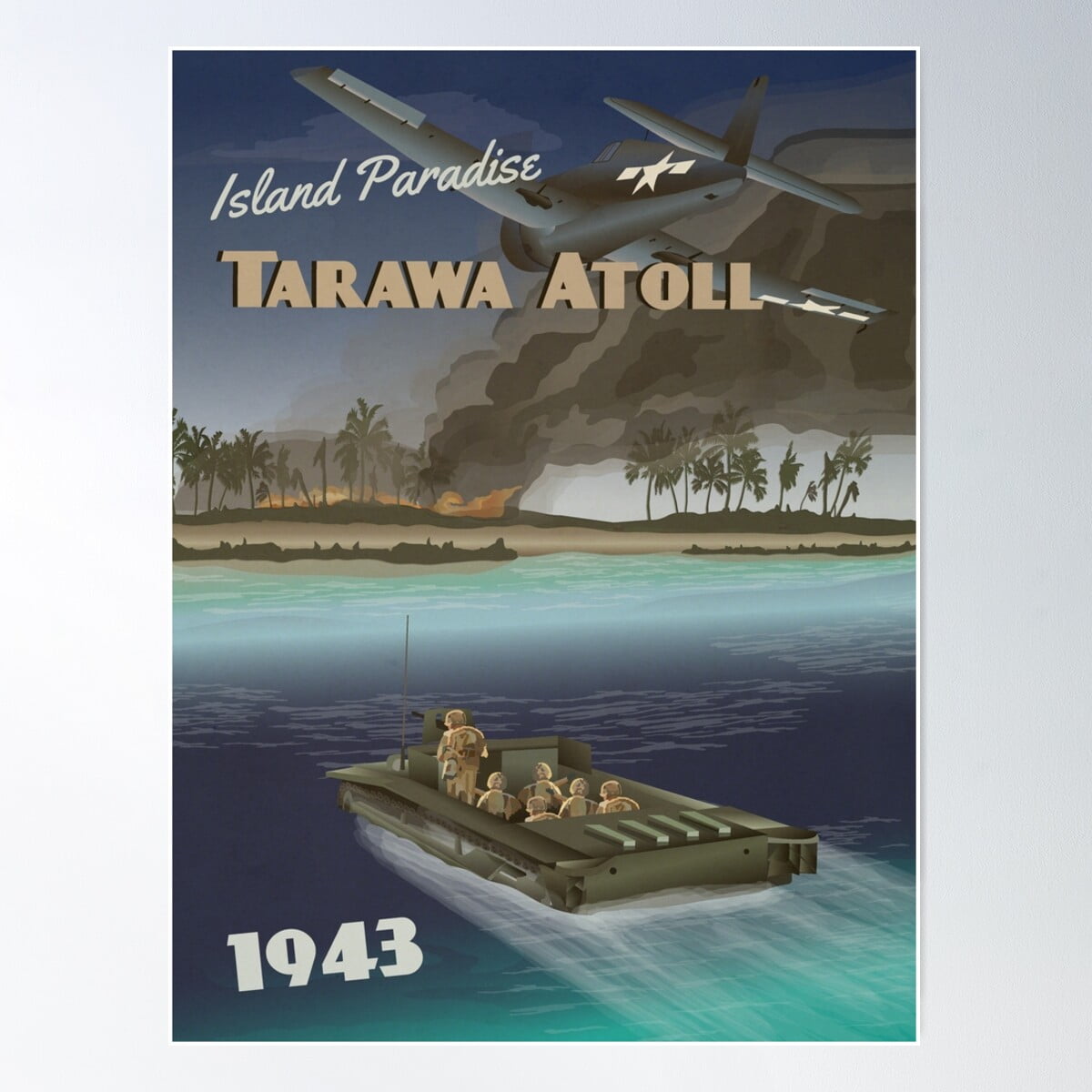 Tarawa 1943 - Coral Atoll Travel Poster Poster Wall Art, Modern Wall ...