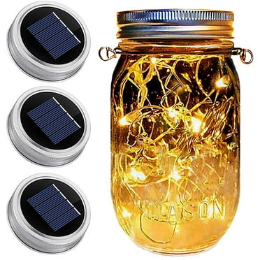 JoyMoreHome Solar Mason Jar Lid Lights 10 LED Firefly Fairy String ...