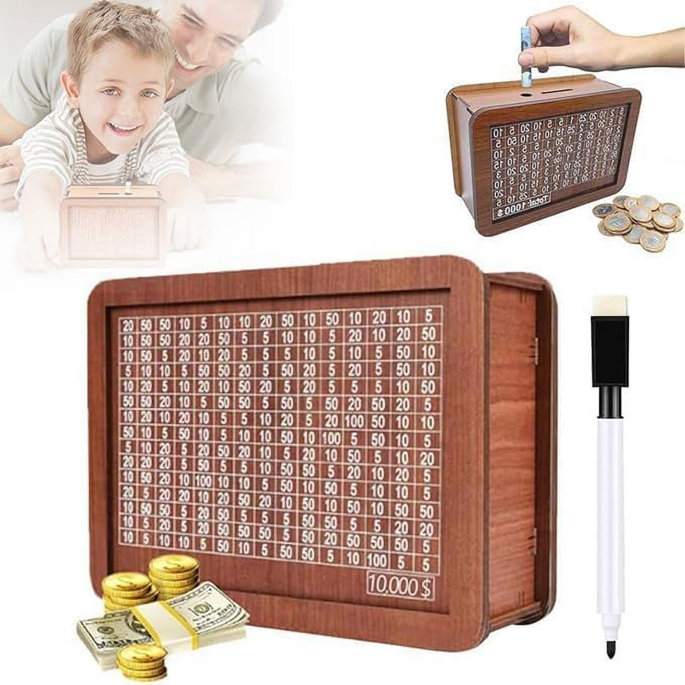 Target Amount Money Box with Counter,2024 New Wooden Cash Box with ...