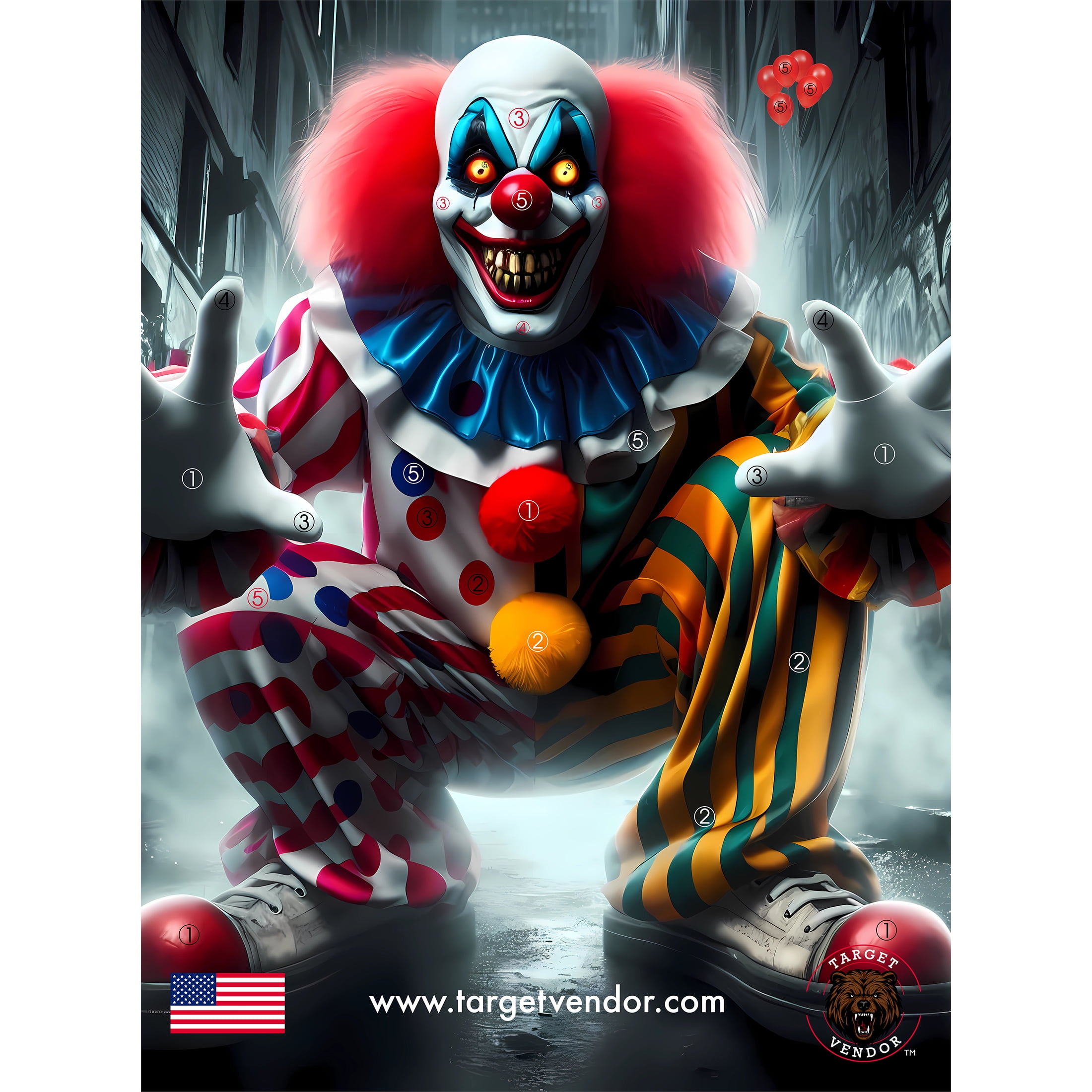 Target Vendor Creepy Clown Paper Shooting Fun Targets Full Color 17” x ...