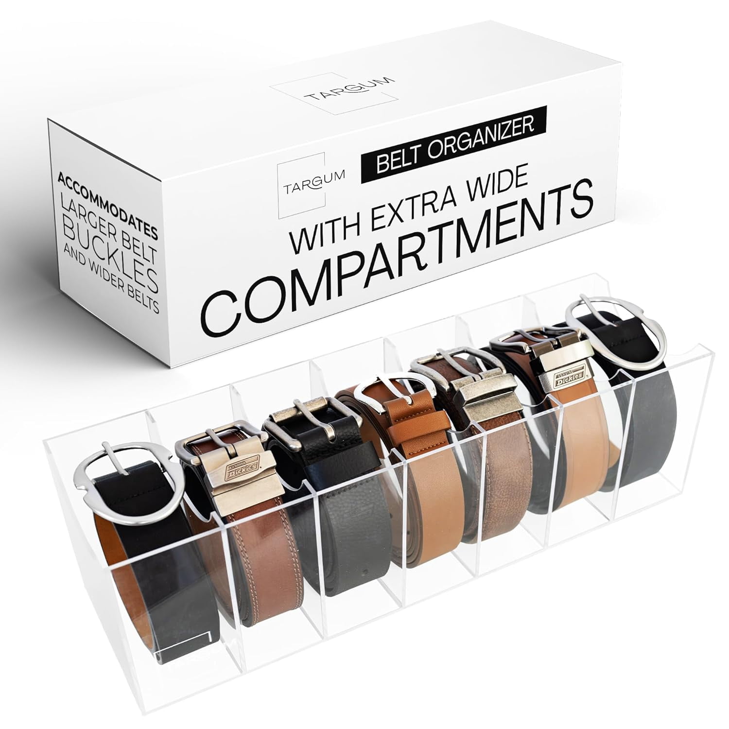 Targum Acrylic Belt Organizer with Extra Wide Compartments for Closets ...