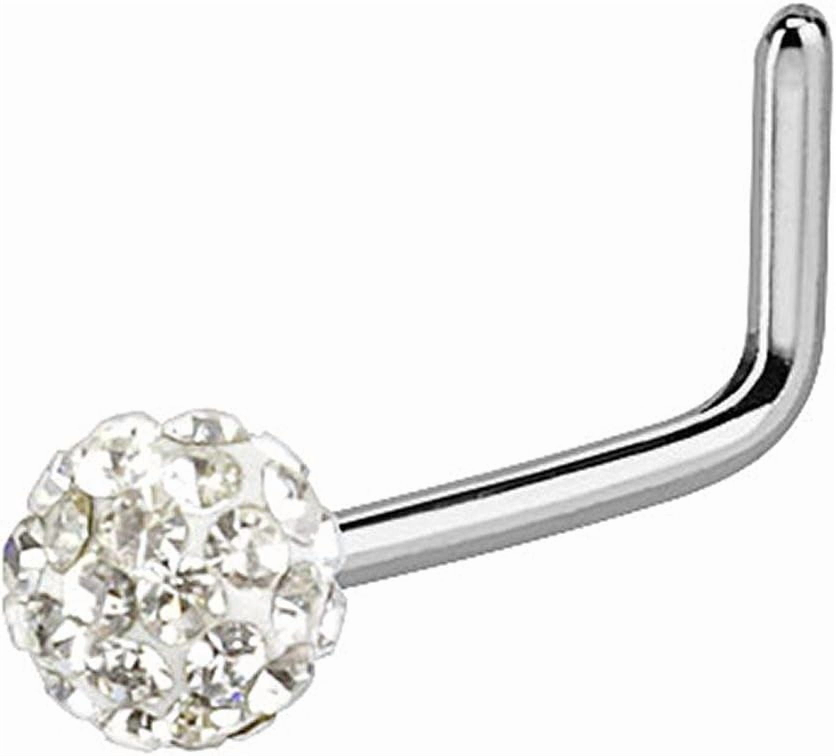 Tarien 20g Surgical Steel 3mm Crystal Glam Ball Top L-Shaped Nose Stud ...