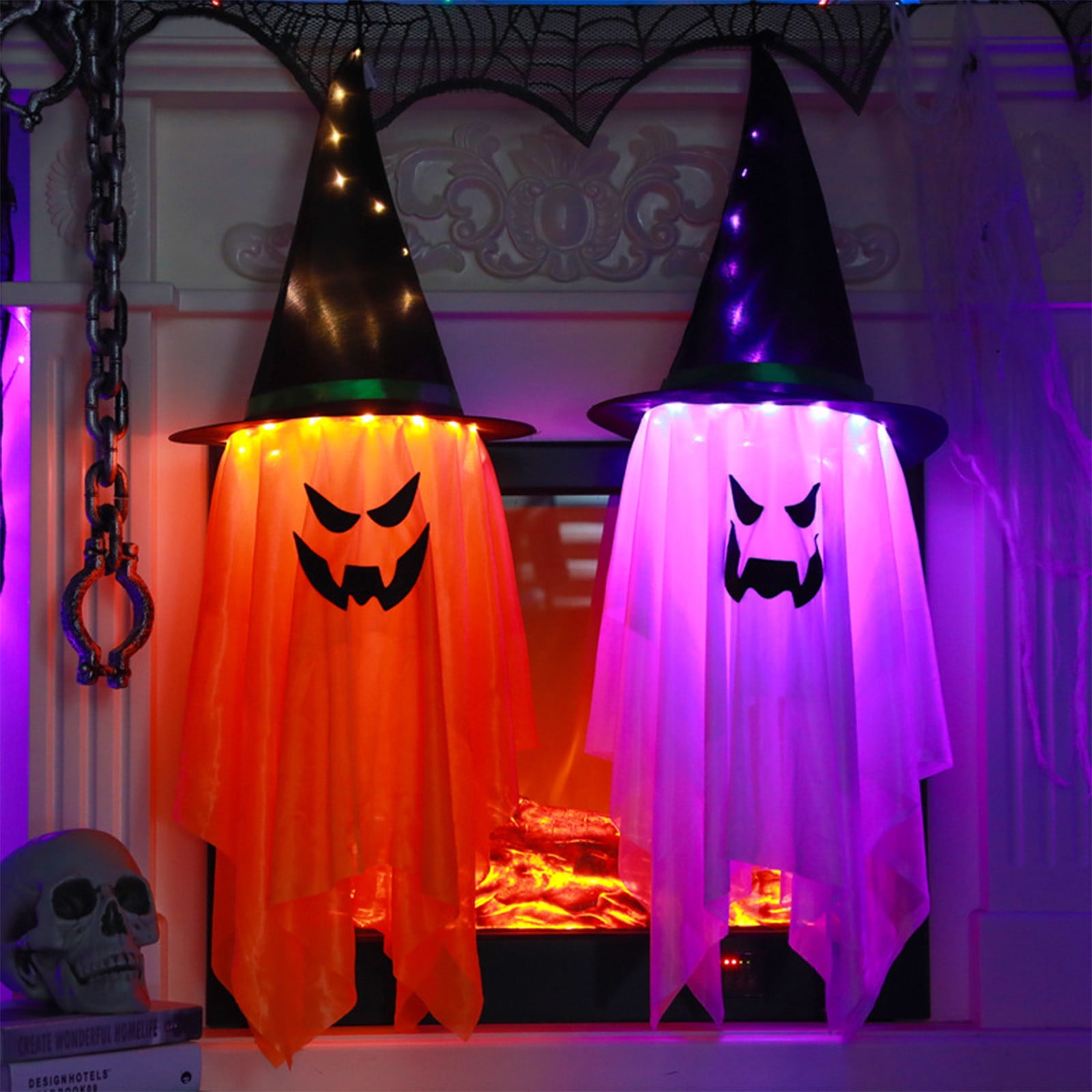 Chmadoxn 2PCS Halloween Glowing Ghost Witch LED Halloween Decorations ...