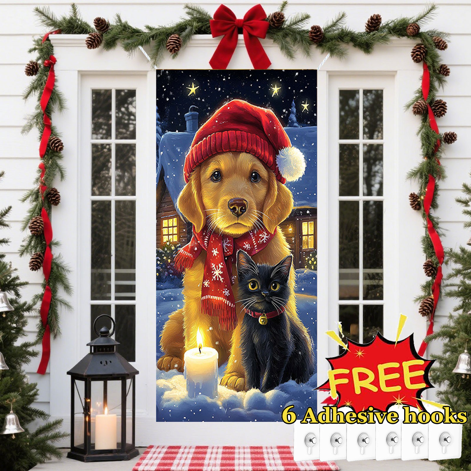 Tarmeek Christmas Door Cover Decorations, Cute Animals Backdrop Front ...