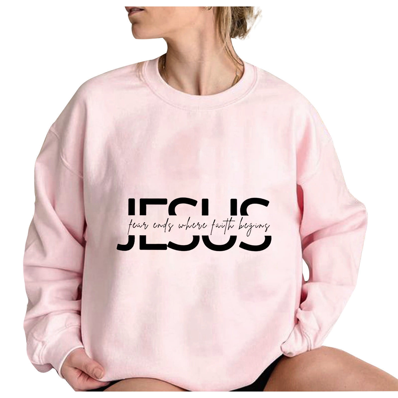 Tarmeek Long Sleeve Jesus Shirts for Women Fashion Loose Round Neck ...