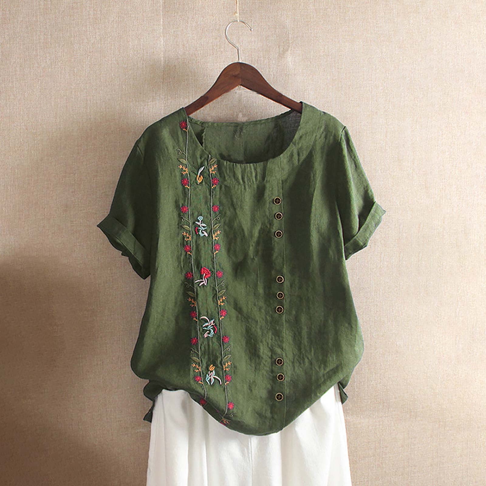 Tarmeek Mexican Embroidered Tops for Women Summer Short Sleeve Boho ...
