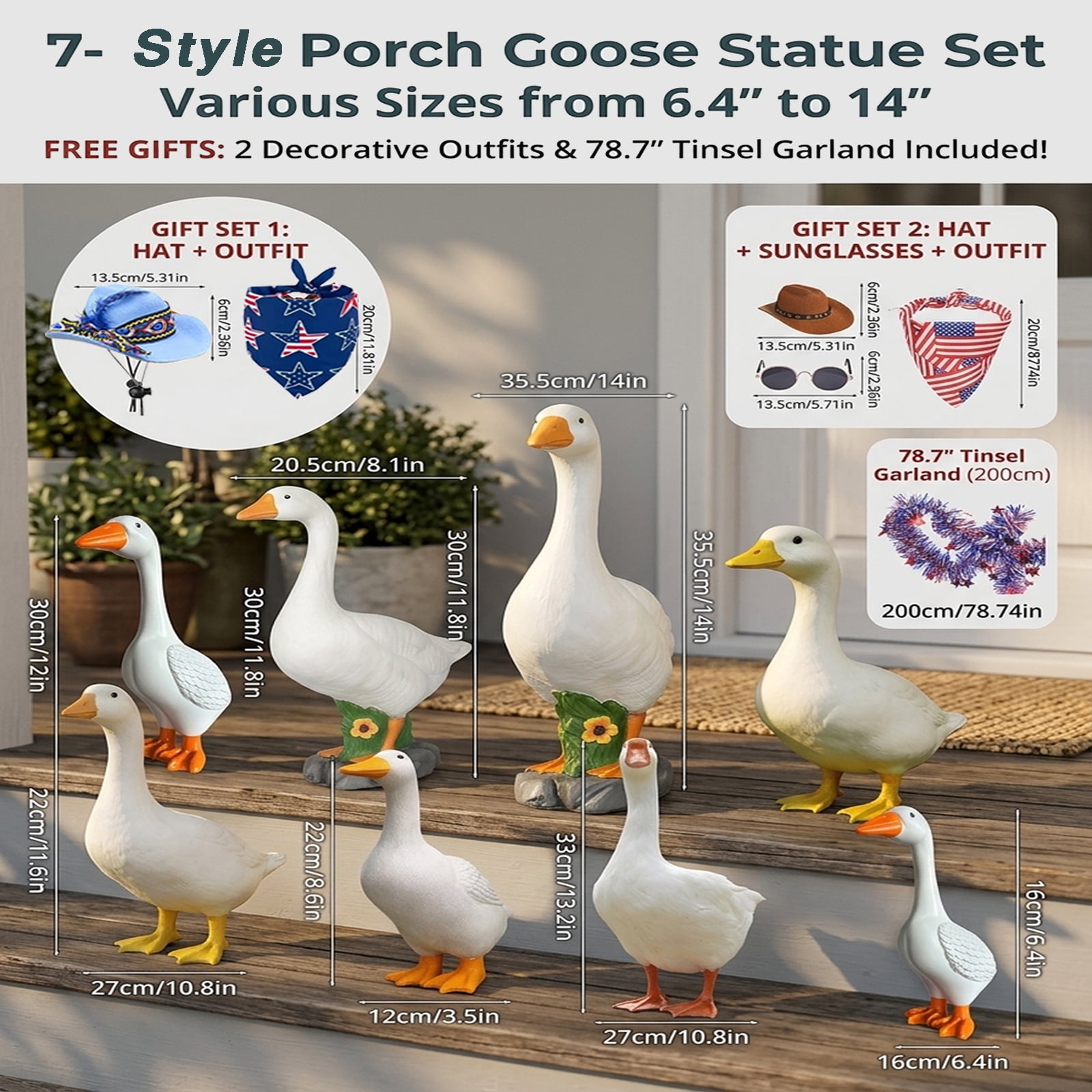 Tarmeek White Goose, Resin Garden Decor, Porch Goose Statue with Porch ...