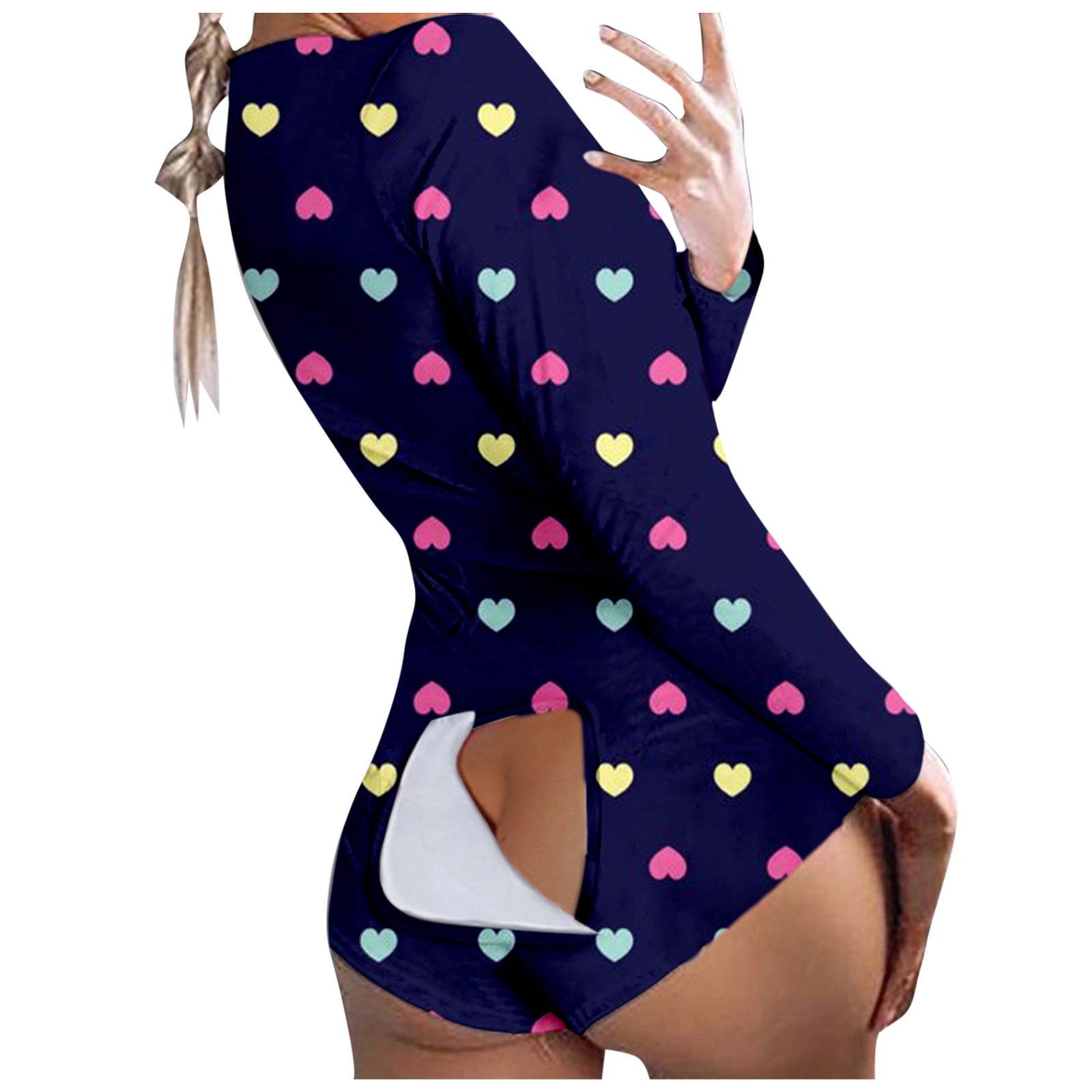 Tarmeek Womens Sexy Deep V Neck Button Down Butt Flap Pajamas Cute