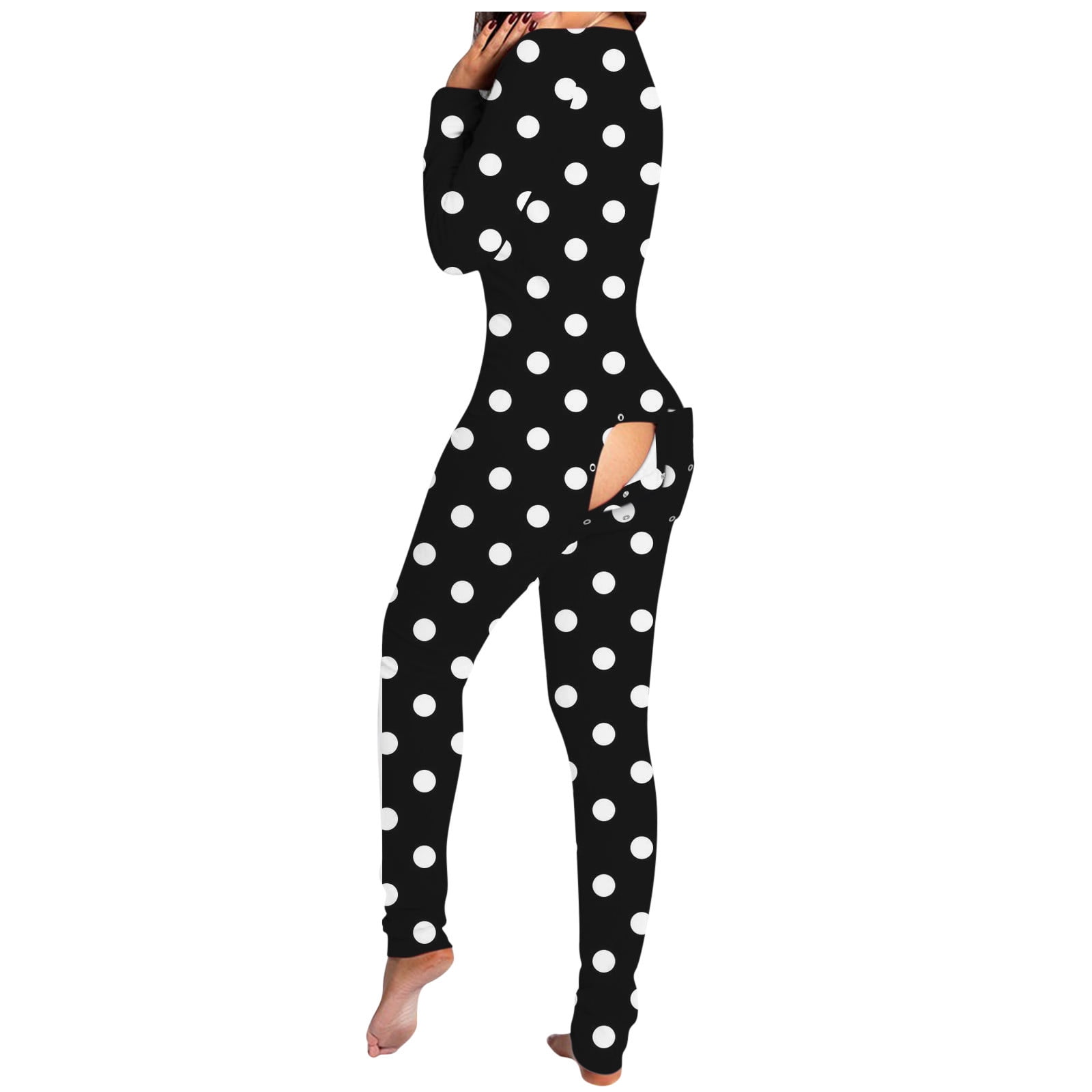Tarmeek Womens Sexy Deep V Neck Button Down Butt Flap Pajamas Printed