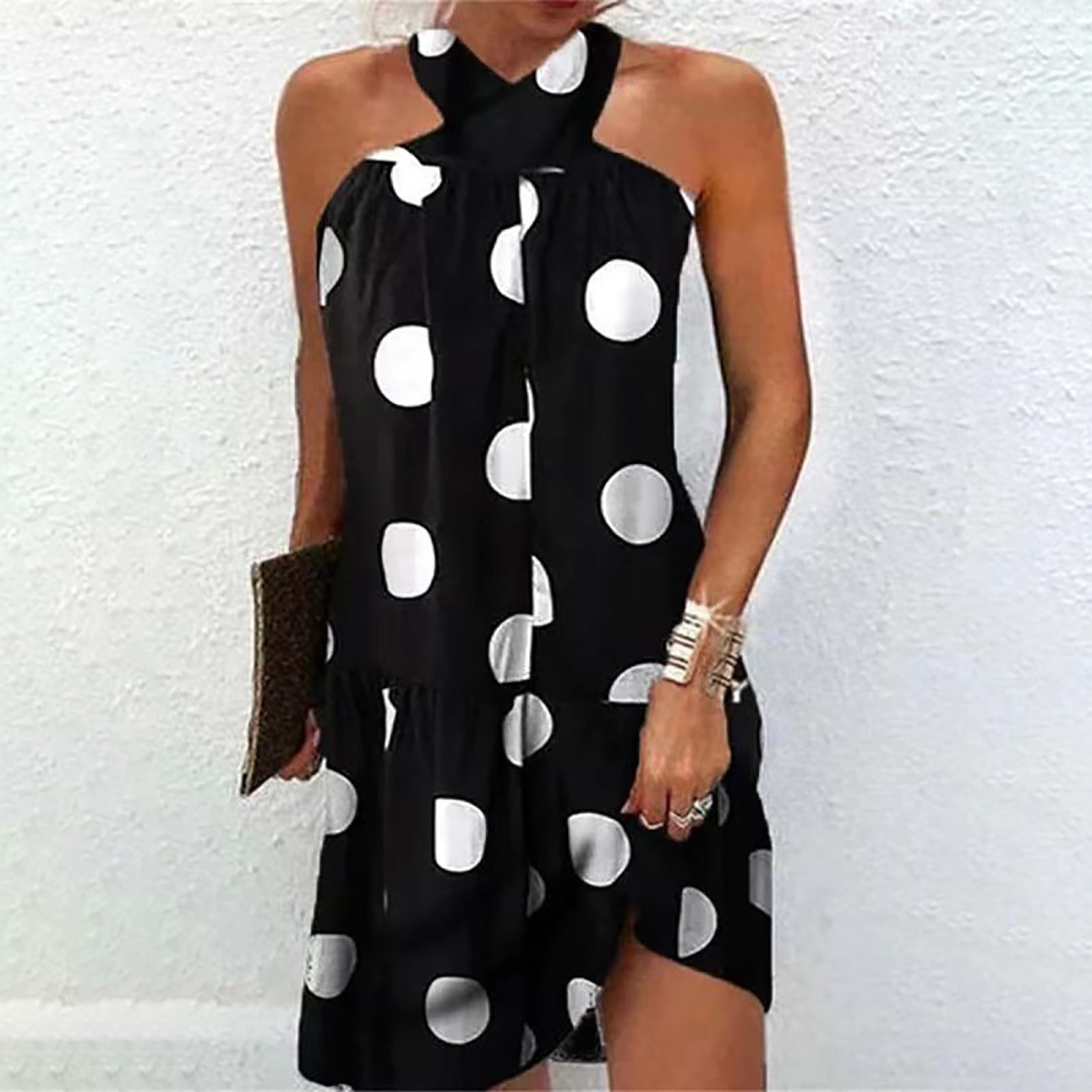 Tarmeek Womens Halter Cocktail Dress A-line Loose Beach Party Dress ...