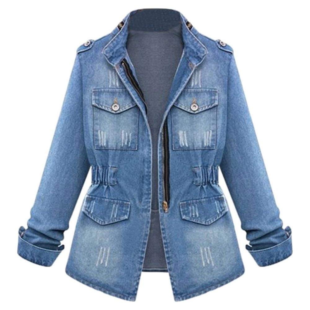 Tarmeek Womens Fall Denim Shacket, Long Sleeve Solid Slim Cropped Jacket with Pockets, Plus Size ...