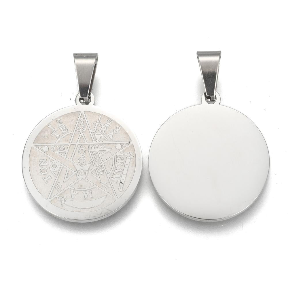 Tarnish Resistant Religion 304 Stainless Steel Flat Round Tetragrammaton Pentagram Wiccan ...