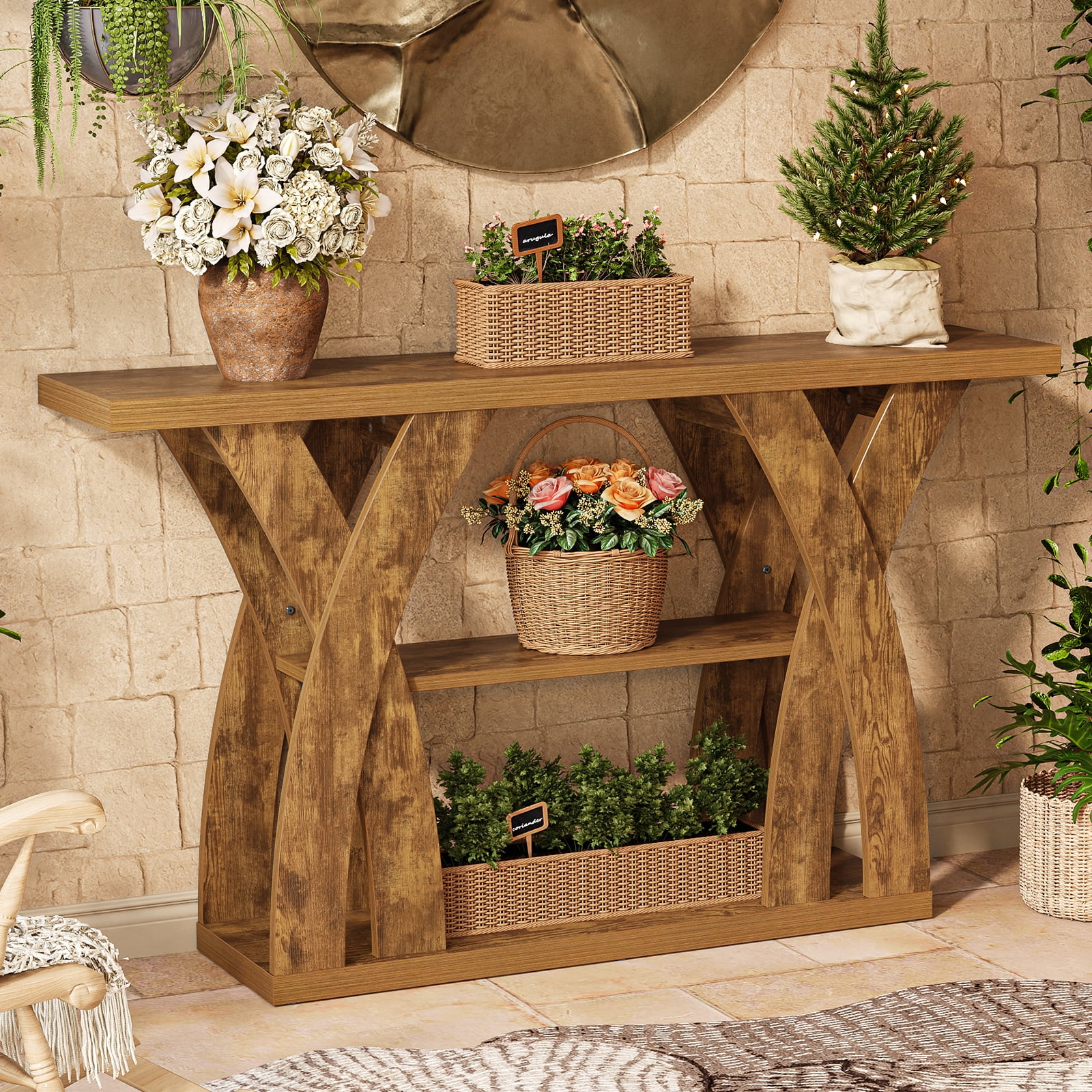 Tarnorci Curve Console Table,3 Tier Farmhouse Narrow Entryway Table ...