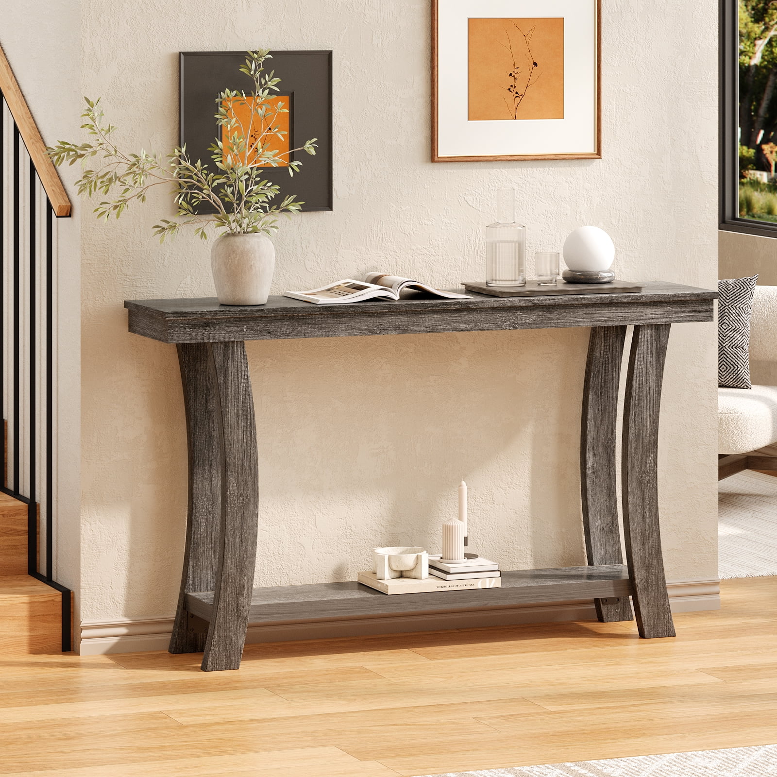 Tarnorci Curve Wood Console Table, Farmhouse Arc Sofa Table Entryway ...