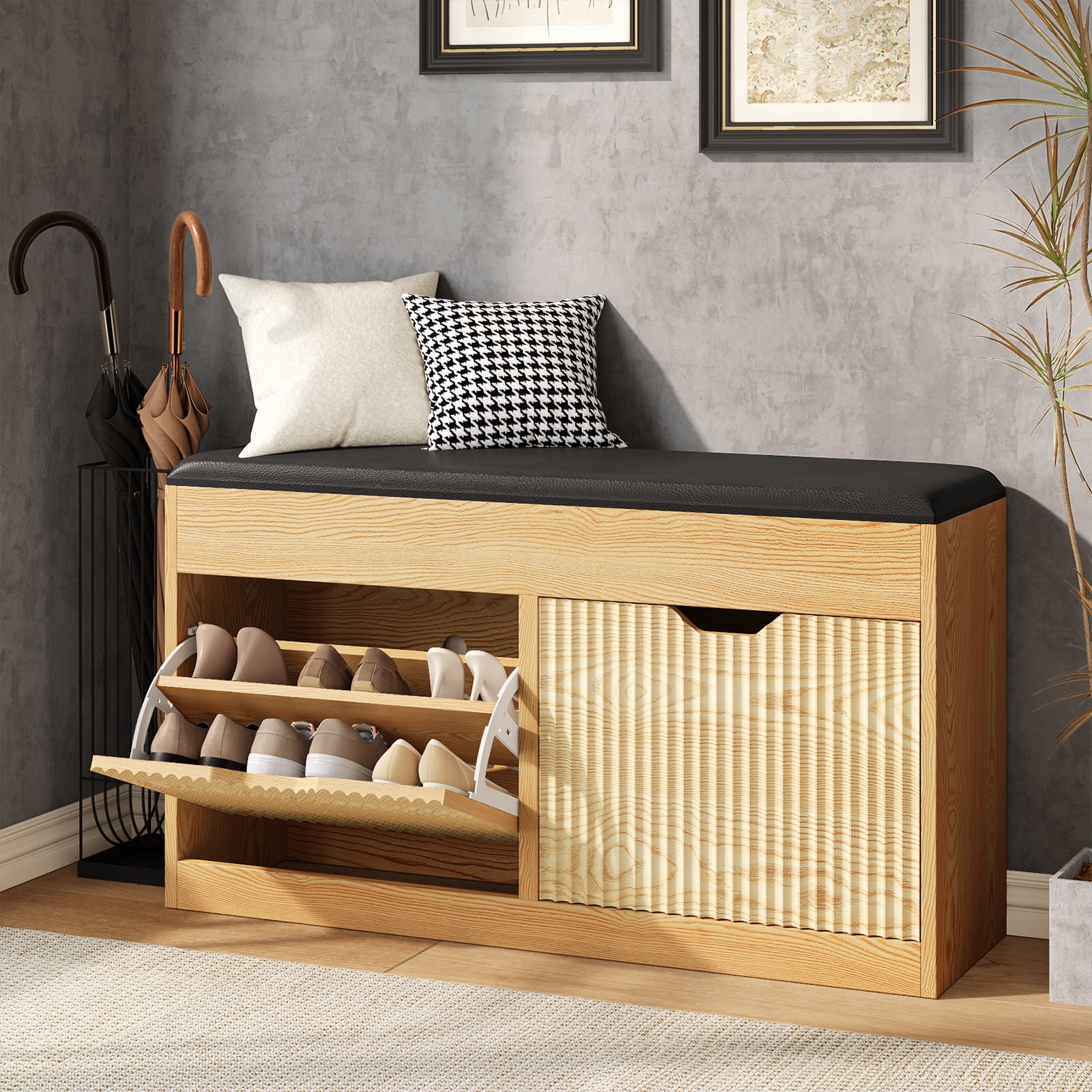 Tarnorci Shoe Storage Bench with Padded Seat, 2 Flip Drawers and Lift ...