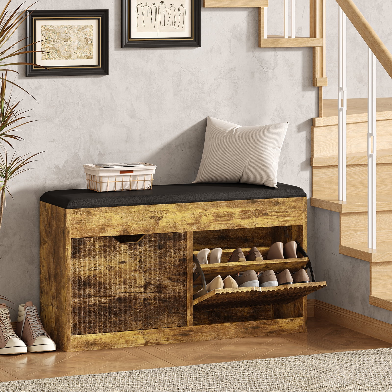 Tarnorci Storage Bench Entryway Storage Bench with 2 Doors, Shoe Bench ...
