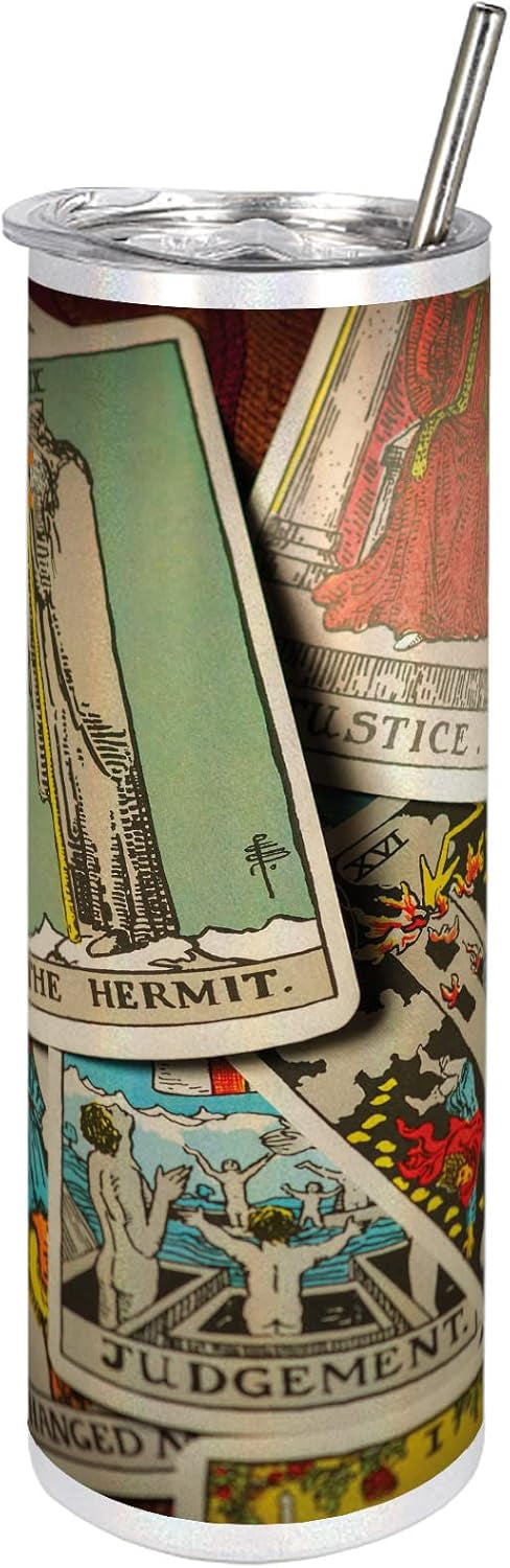 Tarot Card 20 Oz Skinny Tumbler, Pile of Fortune Telling Elements ...