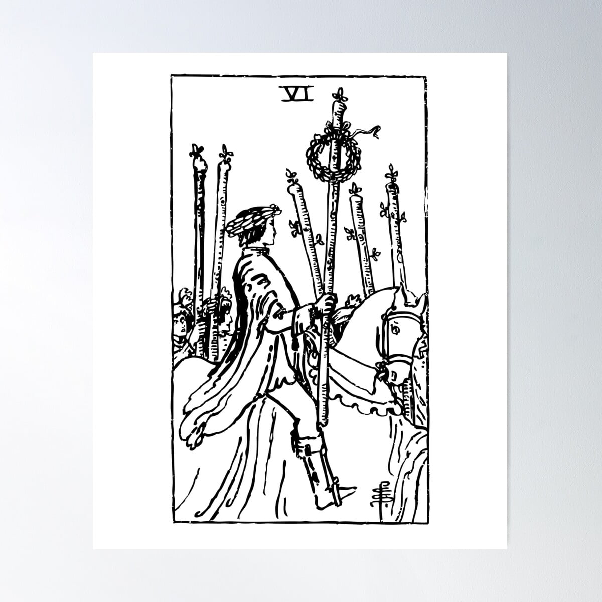 Tarot Card : 6 Of Wands | Six Of Wands Black & White Poster Wall Art ...