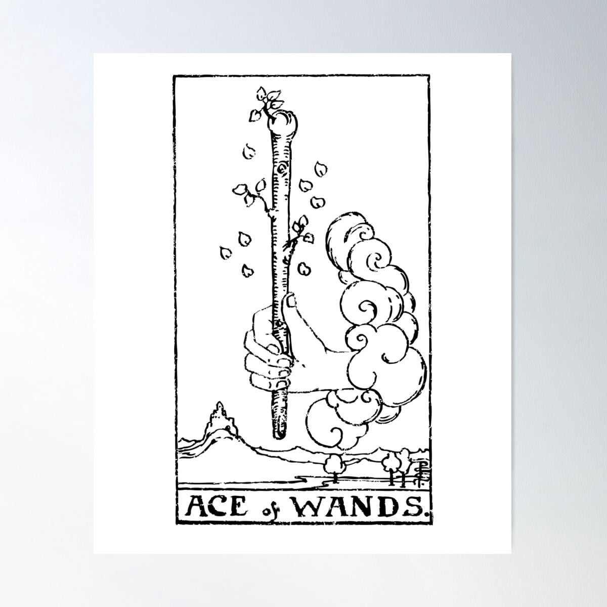 Tarot Card : Ace Of Wands | One Of Wands Black & White Poster Wall Art ...