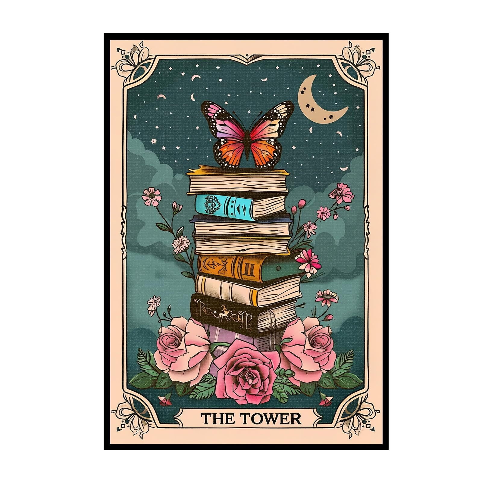 Tarot Card Books Poster Wall art Butterfly Botanical Flower Wall Art ...