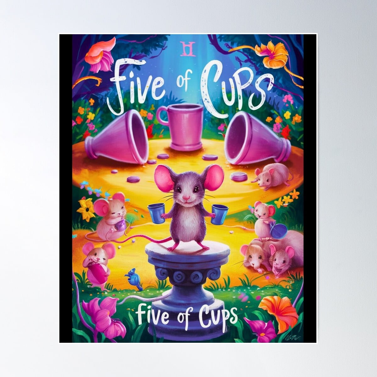 Tarot Card - Five Of Cups. Mouse Theme, Mouse Lover, Cute Mouse Poster ...