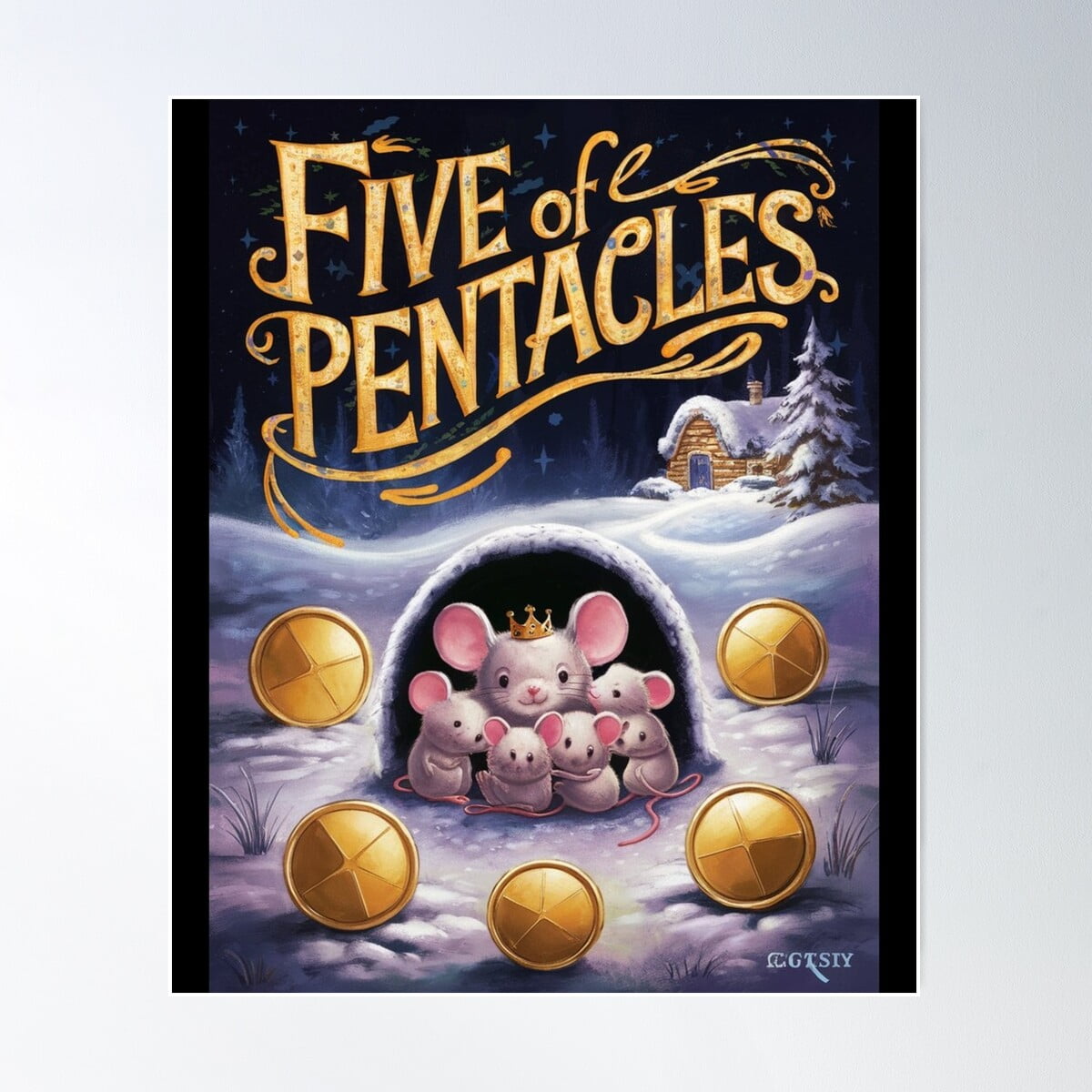 Tarot Card - Five Of Pentacles. Mouse Theme, Mouse Lover, Cute Mouse ...