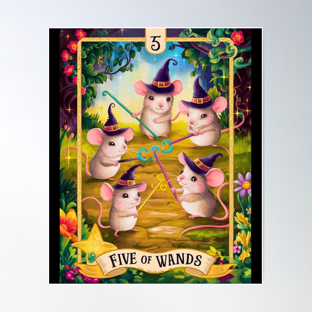 Tarot Card - Five Of Wands. Mouse Theme, Mouse Lover, Cute Mouse Poster ...