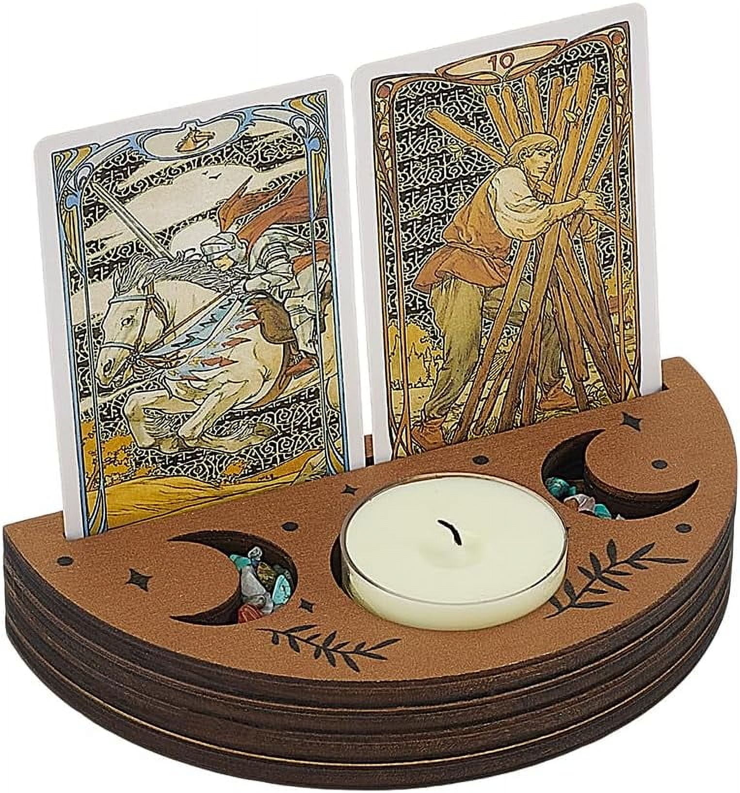 Tarot Card Holder Wooden Half Round Camel Color Tarot Card Stand Moon ...
