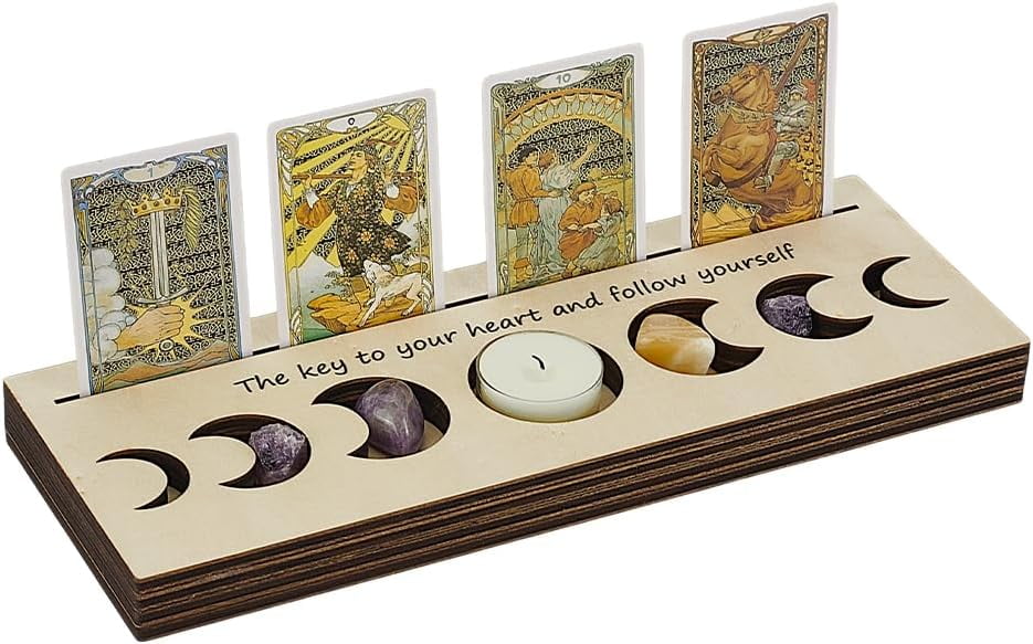 Tarot Card Holder Wooden Rectangle Almond Color Tarot Card Stand Moon ...