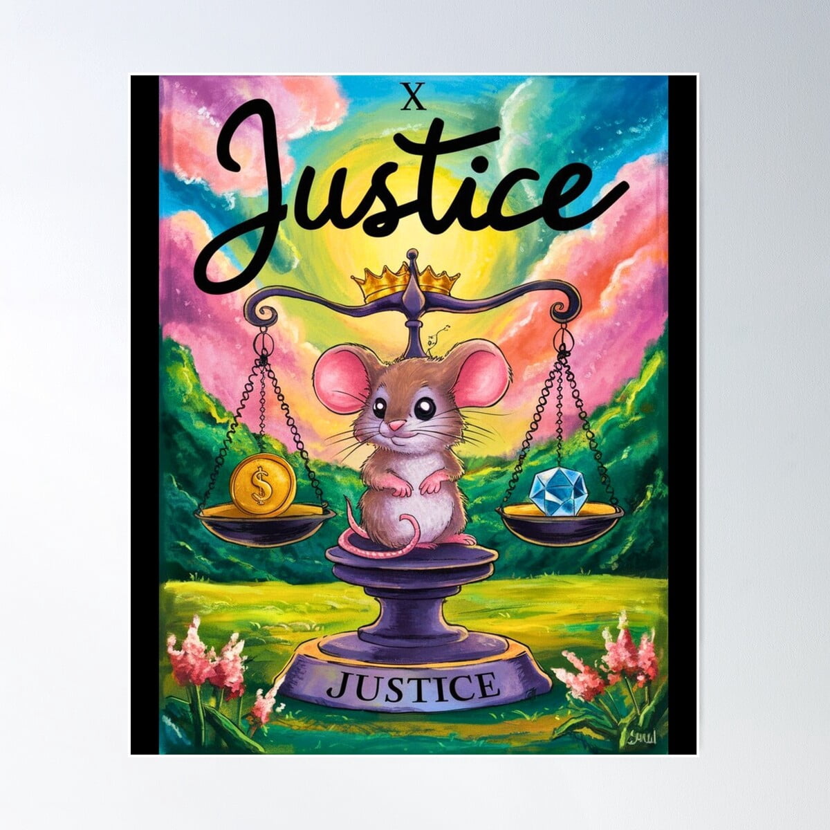 Tarot Card - Justice. Mouse Theme, Mouse Lover, Cute Mouse Poster Wall ...