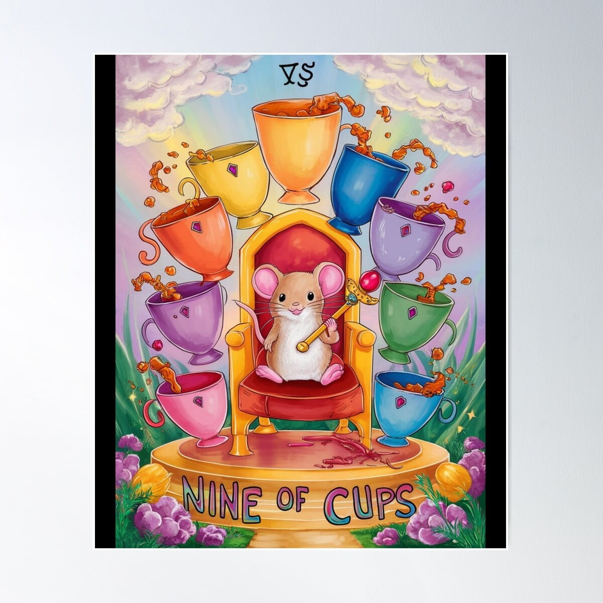 Tarot Card - Nine Of Cups. Mouse Theme, Mouse Lover, Cute Mouse Poster ...