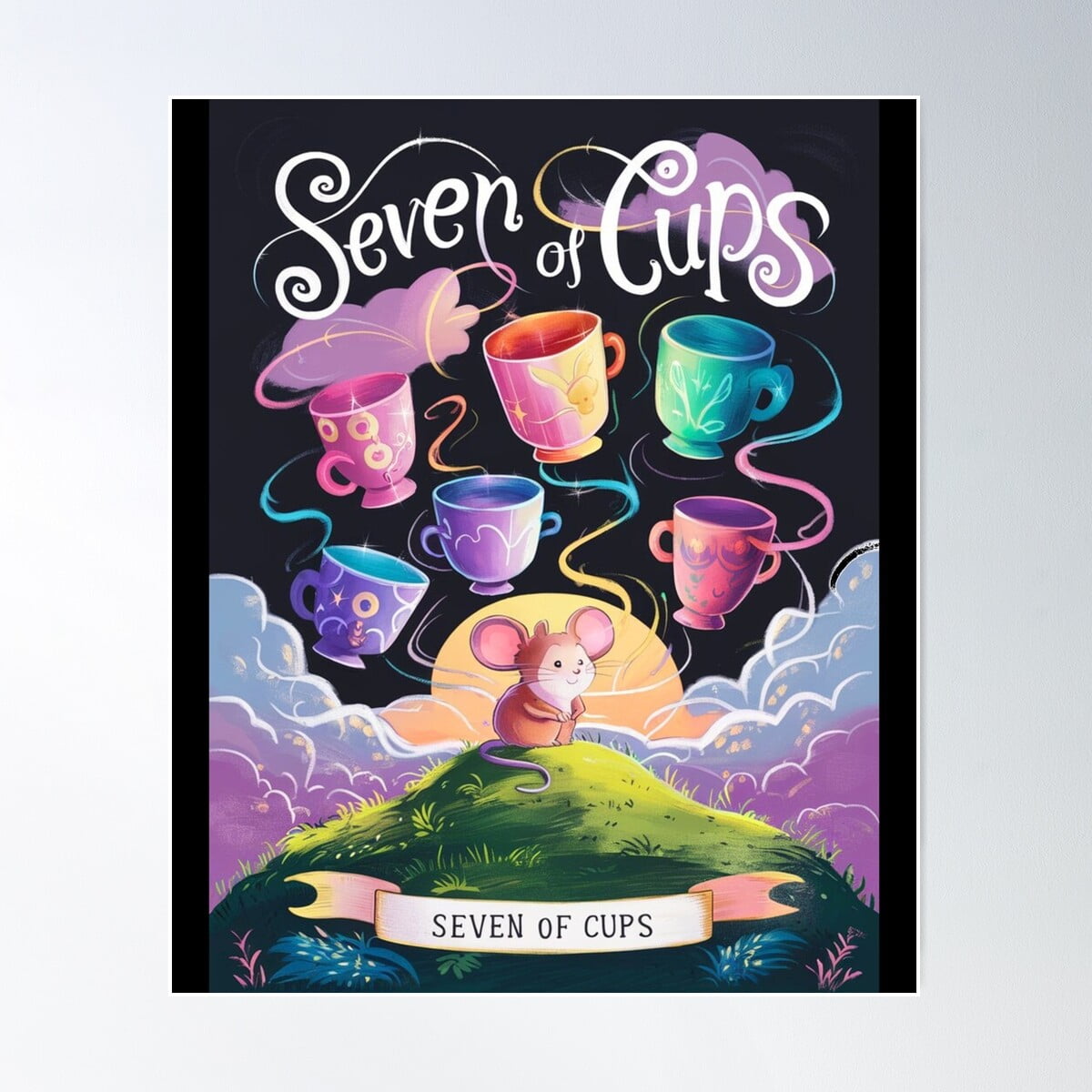 Tarot Card - Seven Of Cups. Mouse Theme, Mouse Lover, Cute Mouse Poster ...