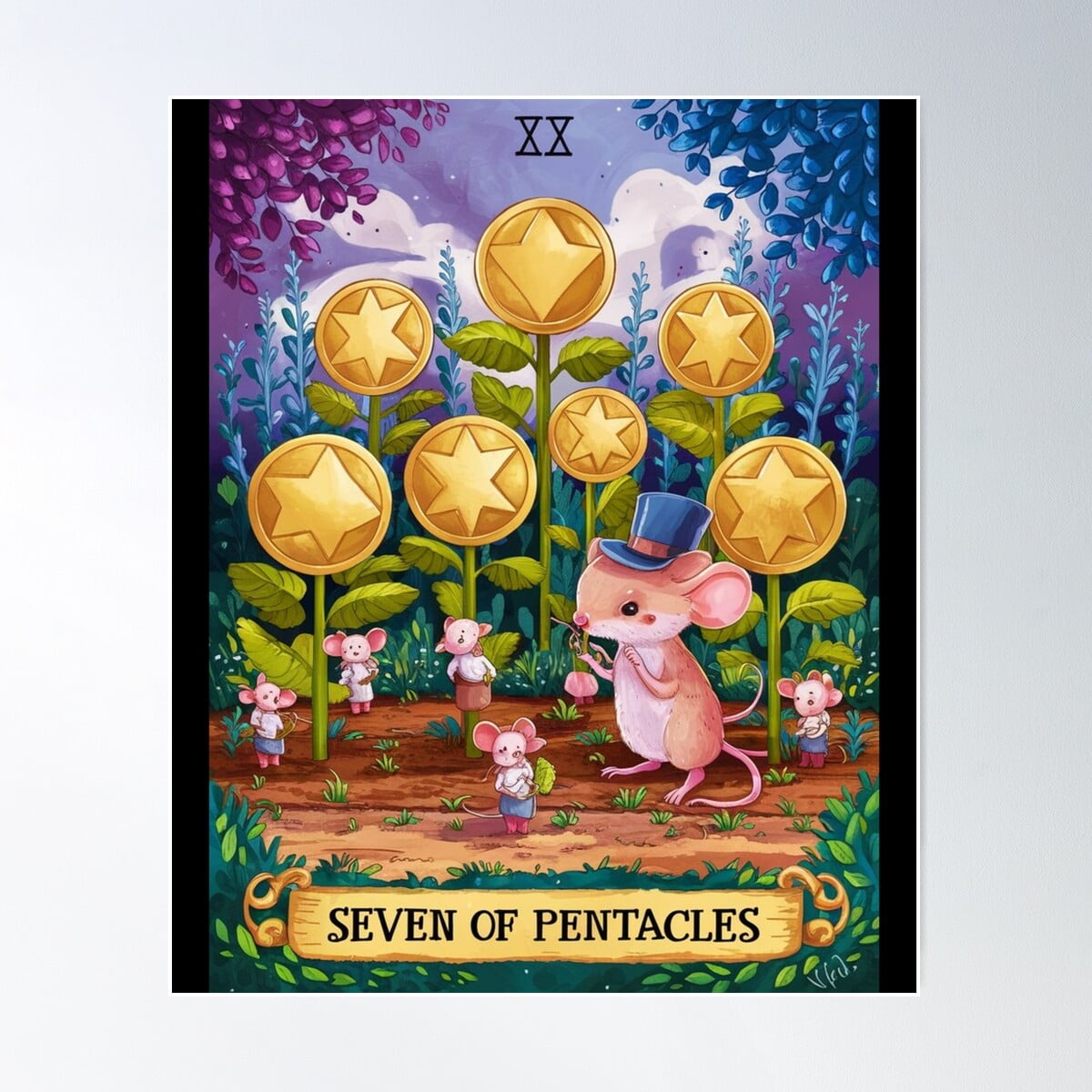 Tarot Card - Seven Of Pentacles. Mouse Theme, Mouse Lover, Cute Mouse ...