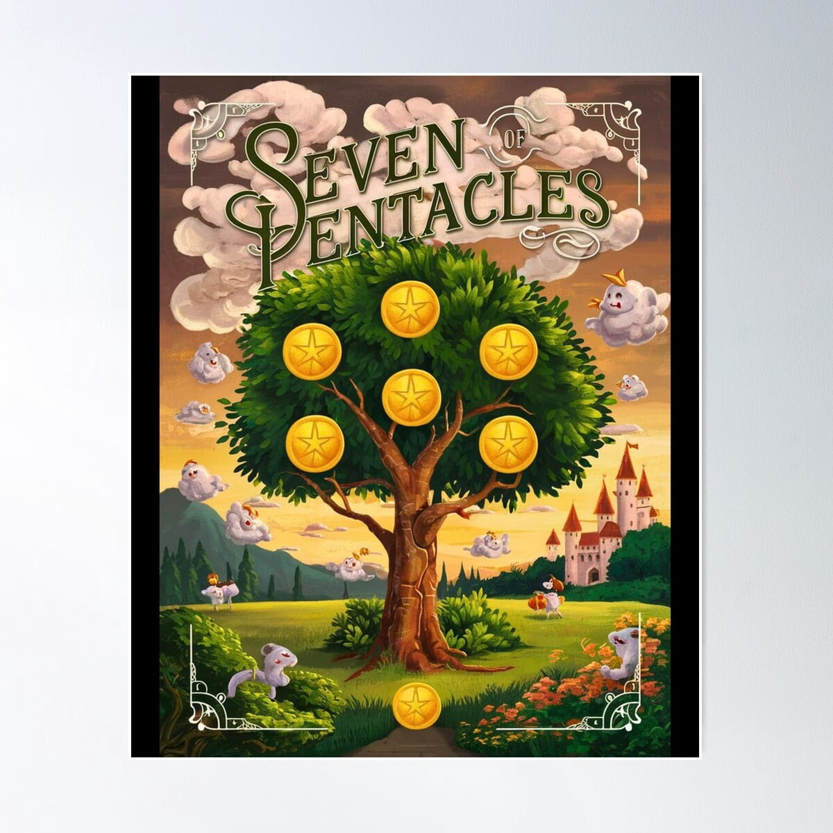 Tarot Card - Seven Of Pentacles Poster Wall Art, Modern Wall Decor For ...
