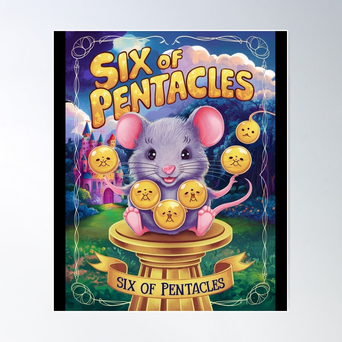 Tarot Card - Six Of Pentacles. Mouse Theme, Mouse Lover, Cute Mouse ...
