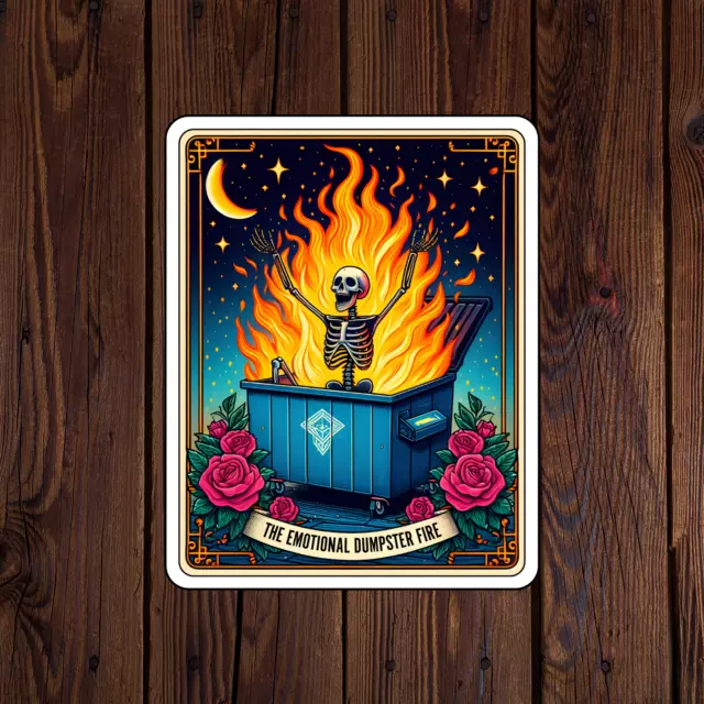 Tarot Card Sticker Decal The Emotional Dumpster Fire Skeleton Sticker ...