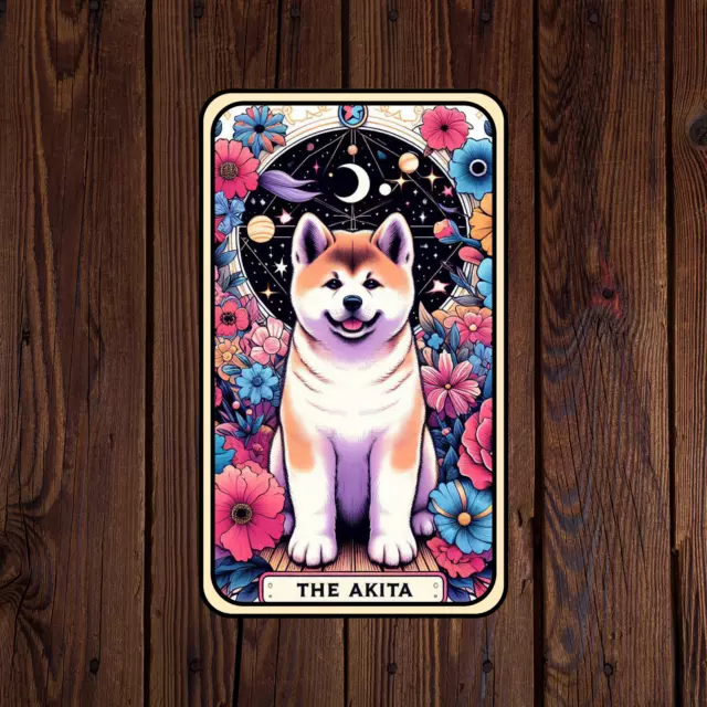 Tarot Card Sticker The Akita Flower Moon Stars Dog Animal Novelty ...