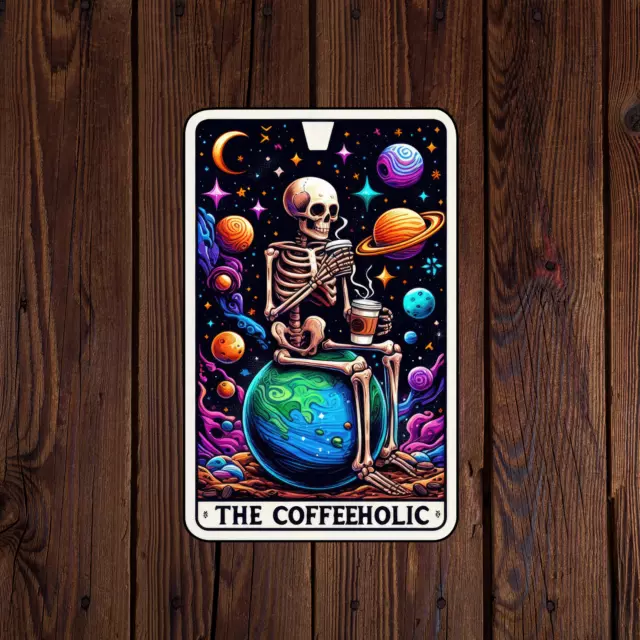 Tarot Card Sticker The Coffeeholic Skeleton Coffee Earth Space Sticker ...