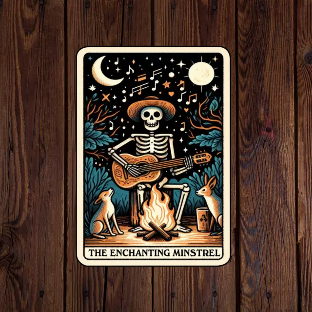 Tarot Card Sticker The Enchanting Minstrel Skeleton Moon Sun Guitar ...