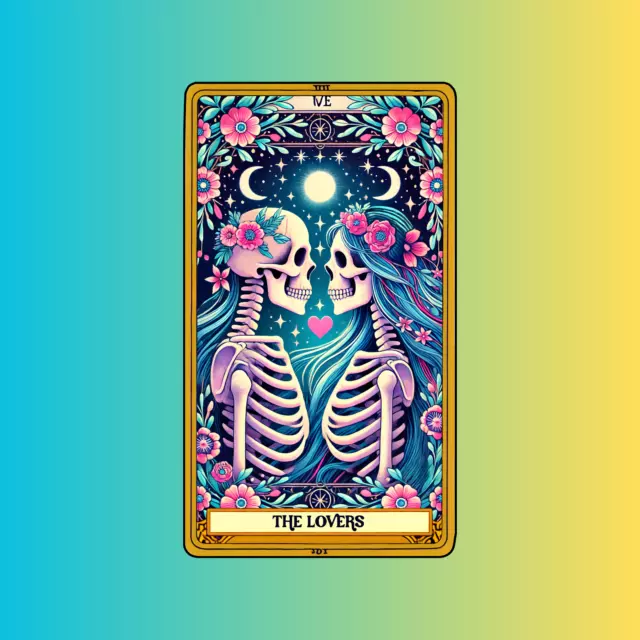 Tarot Card Sticker The Lovers Skeleton Moon Stars Sun Couple Sticker ...