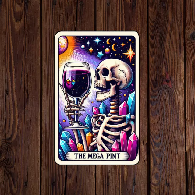 Tarot Card Sticker The Mega Pint Skeleton Wine Moon Stars Sun Sticker ...