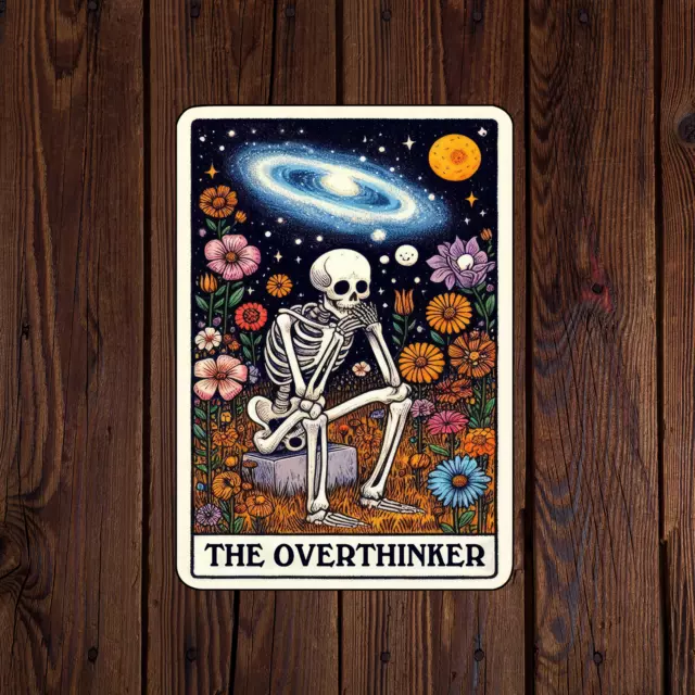 Tarot Card Sticker The Overthinker Skeleton Flower Space Moon Sticker ...