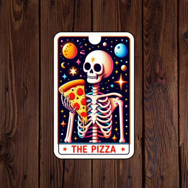 Tarot Card Sticker The Pizza Skeleton Moon Stars Planet Laptop Sticker ...