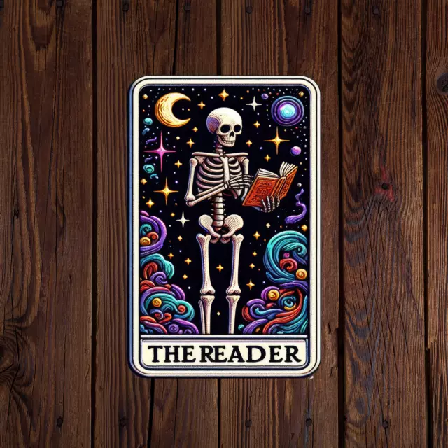 Tarot Card Sticker The Reader Skeleton Book Moon Stars Laptop Sticker ...