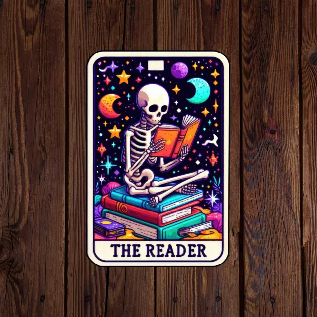 Tarot Card Sticker The Reader Skeleton Book Stars Moon Novelty Sticker ...