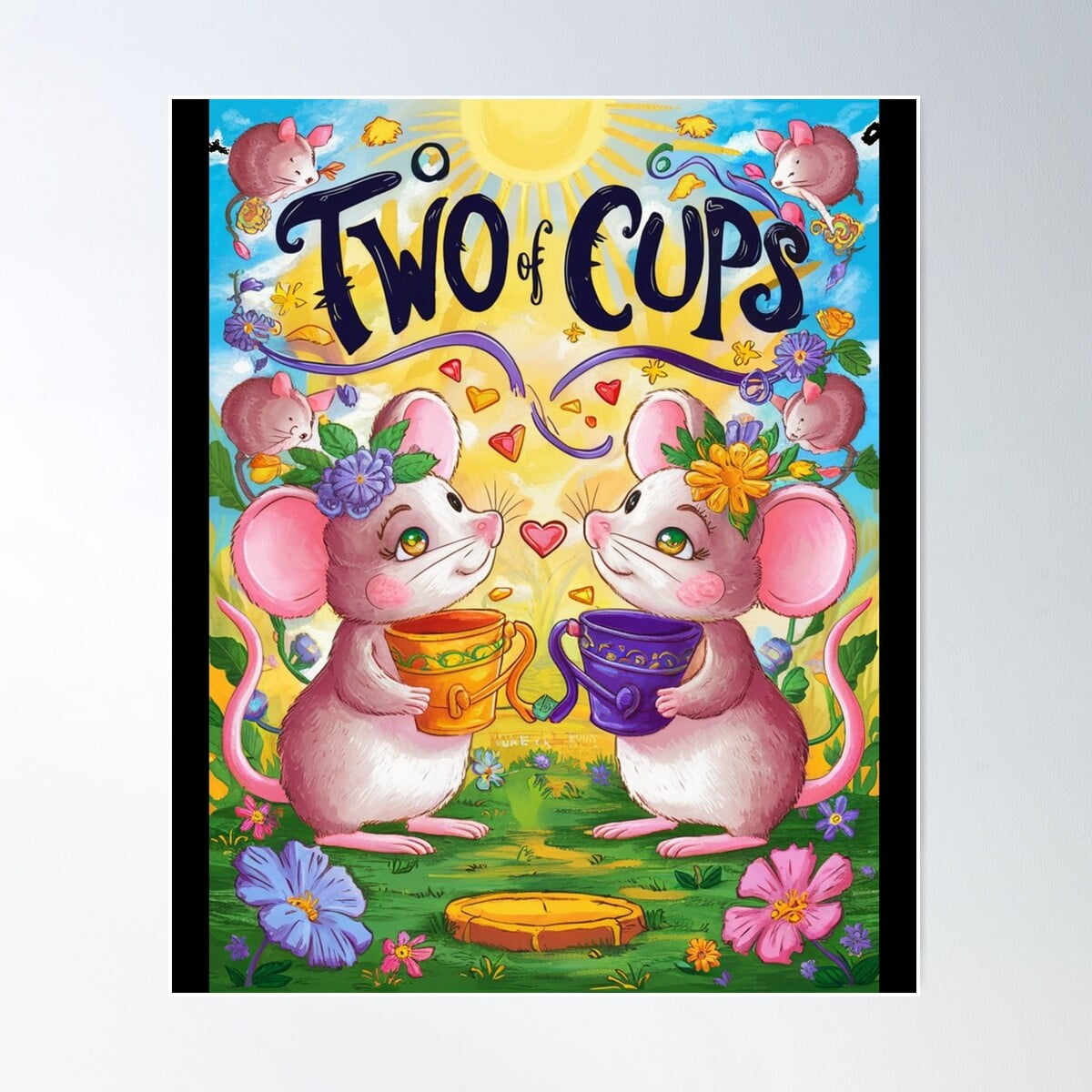 Tarot Card - Two Of Cups. Mouse Theme, Mouse Lover, Cute Mouse Poster ...